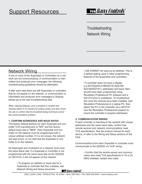 Troubleshooting Wiring and Setup - TCS Basys Controls