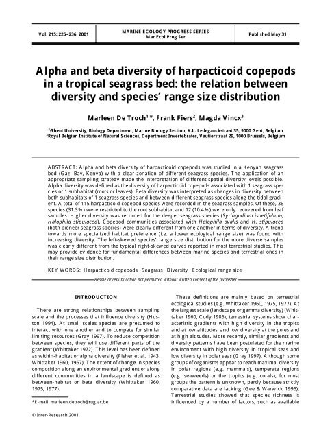 Alpha and beta diversity of harpacticoid copepods in a tropical
