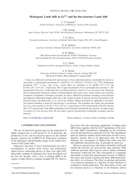 Hydrogenic Lamb shift in Ge31+ and the fine ... - ResearchGate