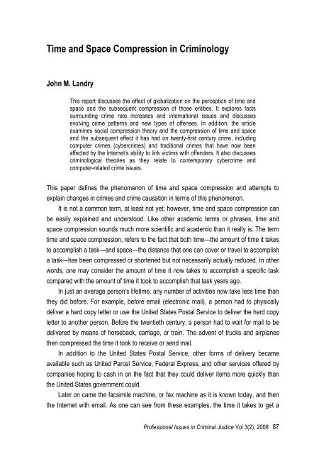 Time and Space Compression in Criminology - Kaplan University ...