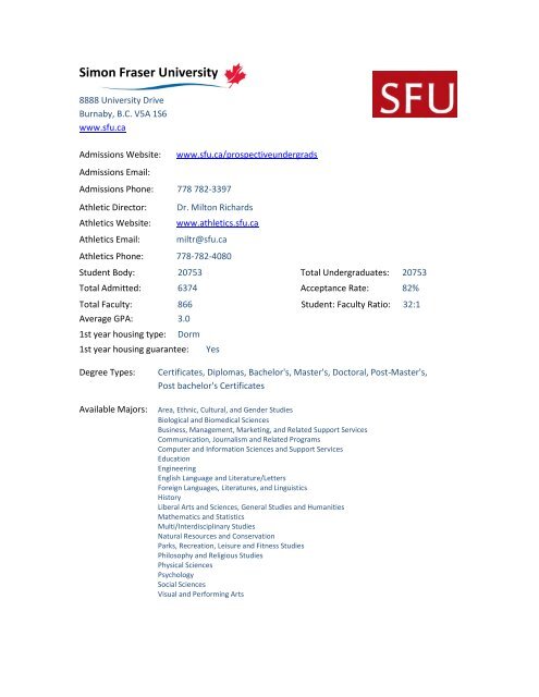 Simon Fraser University Gpa Requirements