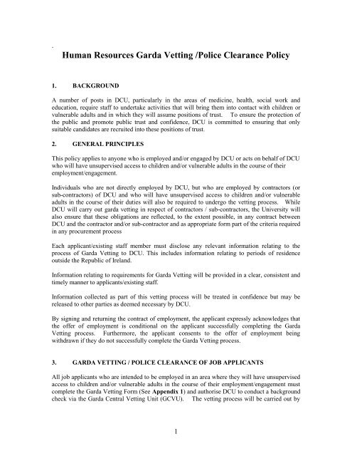 Garda Vetting Policy for HR Recruitment Purposes - DCU