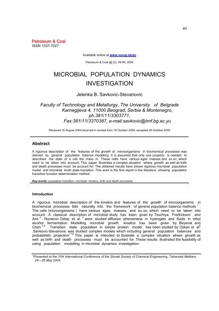 MICROBIAL POPULATION DYNAMICS INVESTIGATION