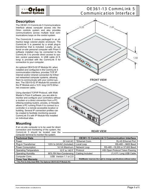 OE361-13 CommLink 5 Communication Interface - Orion Control ...