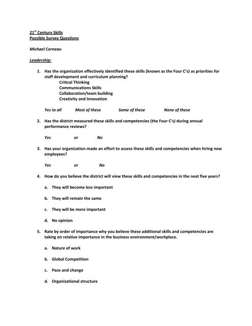 21st Century Skills Possible Survey Questions Michael ... - Projects