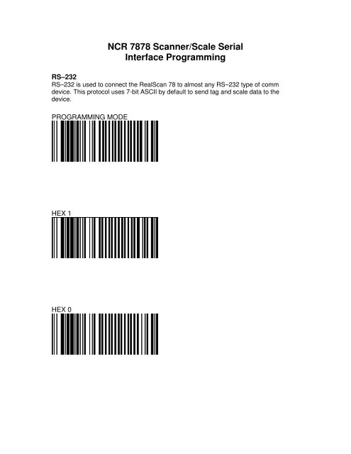 NCR 7878 Scanner/Scale Serial Interface Programming