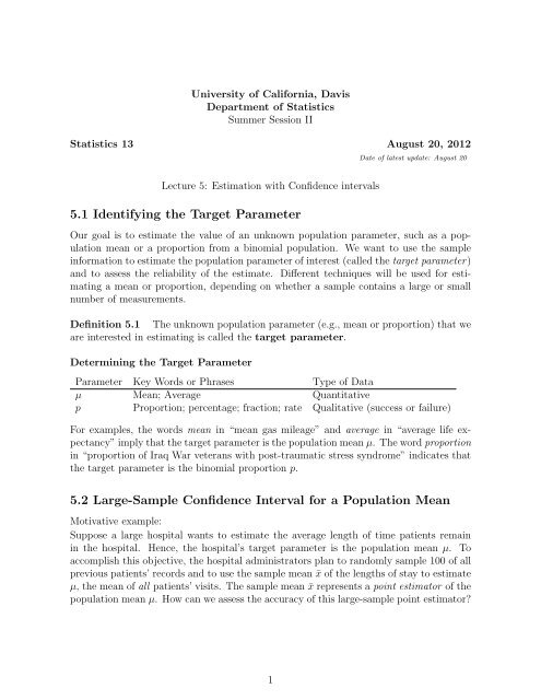 5.1 Identifying the Target Parameter 5.2 Large-Sample ... - Statistics