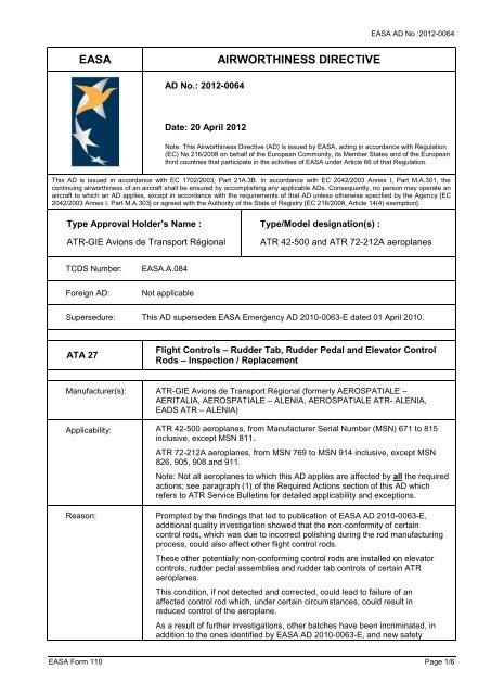 easa_ad_2012_0064.pdf - EASA Airworthiness Directives ...