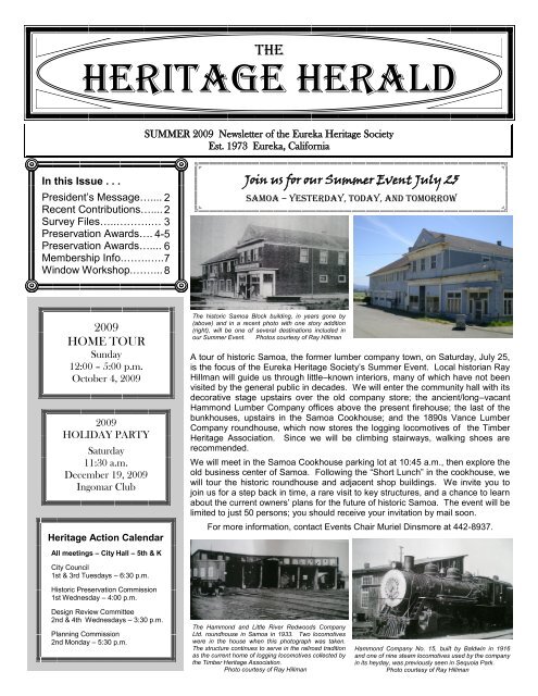 Summer, 2009 - Eureka Heritage Society