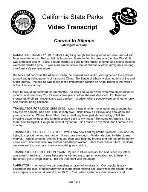 Carved in Silence (abridged version) - California State Parks