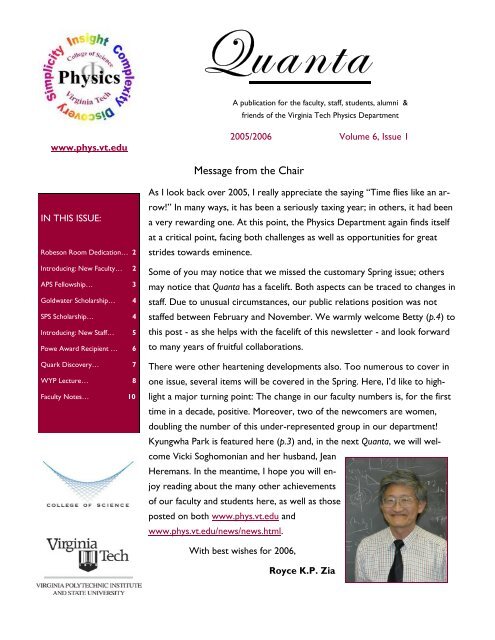 Message from the Chair - Physics - Virginia Tech