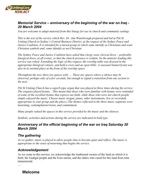 Memorial Service - UnitingCare NSW.ACT