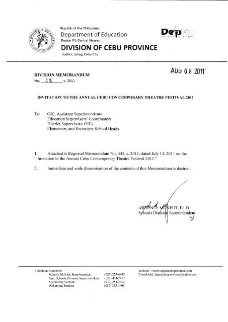DIVISION OF CEBU PROVINCE - DepEd Cebu Province