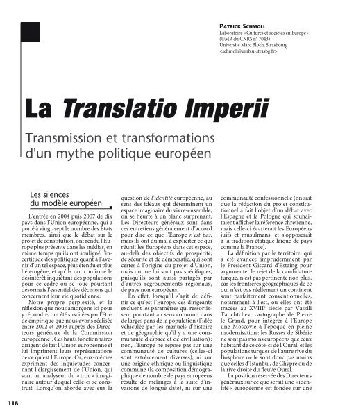 La Translatio Imperii. Transmission et transformation d'un mythe ...