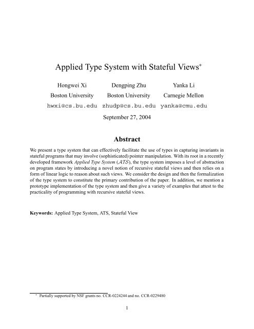 Applied Type System with Stateful Views - Computer Science ...