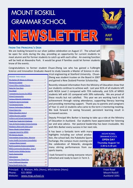 July Newsletter - Mt Roskill Grammar School