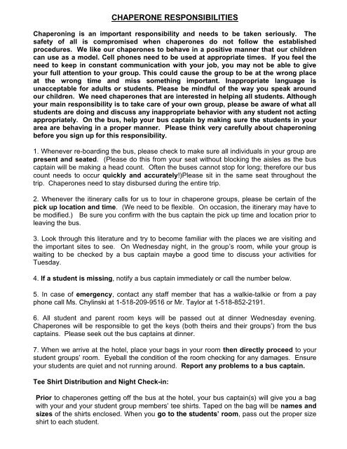 Parent Chaperones' Responsibilities: