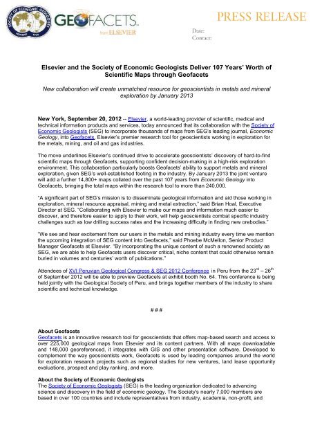 Press Release - Society of Economic Geologists