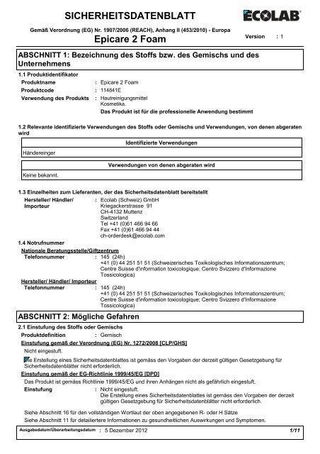 SICHERHEITSDATENBLATT Epicare 2 Foam