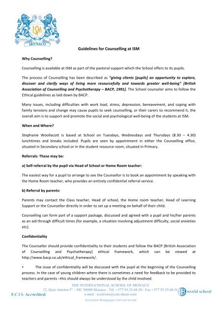 Ism Counselling Guidelines The International School Of Monaco