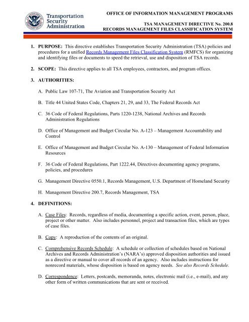 Records Management Files Classification System - Transportation ...