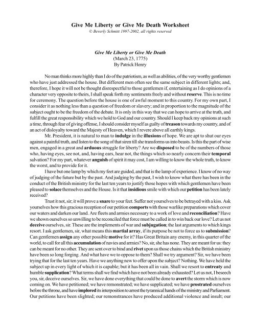 Give Me Liberty or Give Me Death Worksheet - Love to Learn Place