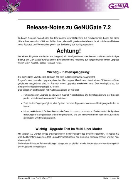Release-Notes zu GeNUGate 7.2 Achtung! - GeNUA