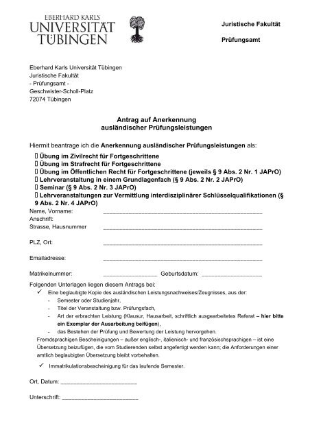 Antrag auf Anerkennung auslÃ¤ndischer PrÃ¼fungsleistungen