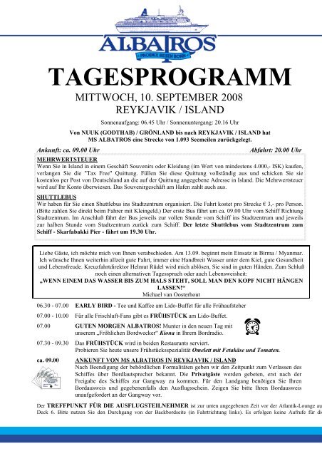 TAGESPROGRAMM - TS Hamburg