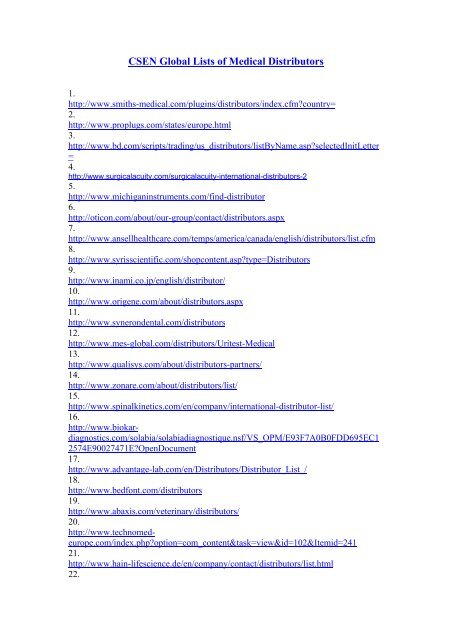 CSEN Global Lists of Medical Distributors