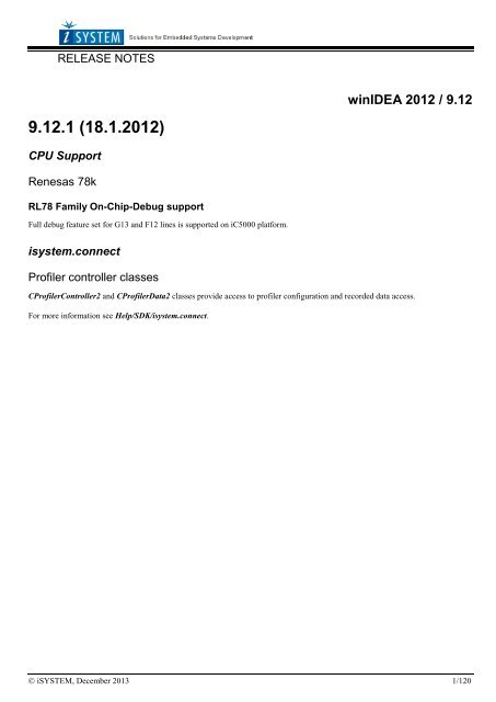 winIDEA 2012 Release Notes - iSYSTEM