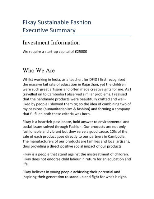 Fikay Sustainable Fashion Executive Summary - European Student ...