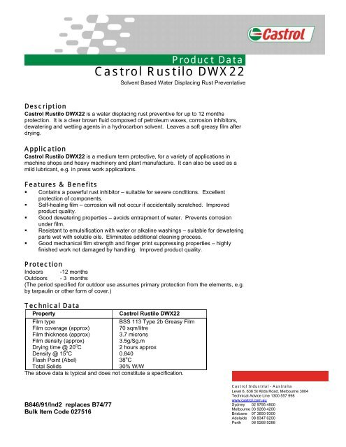 Castrol Rustilo DWX22 - Castrol TDS