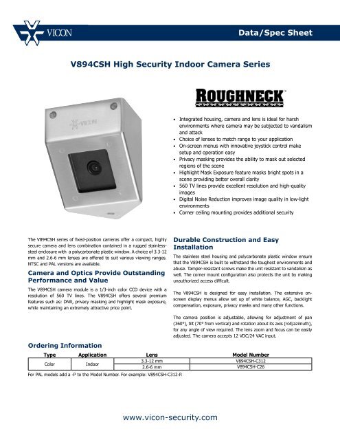 V894CSH high Security Camera Data Sheet - Vicon
