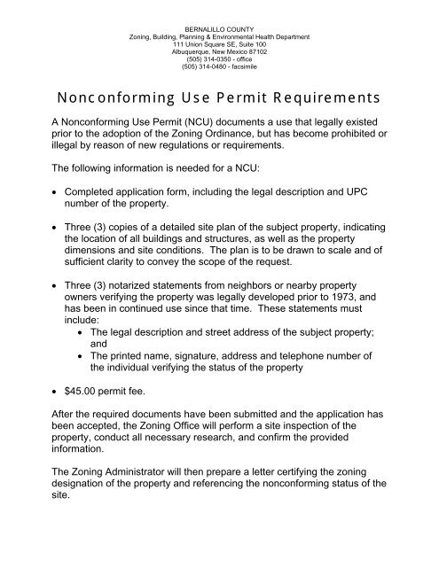 Nonconforming Use Permit Requirements - Bernalillo County