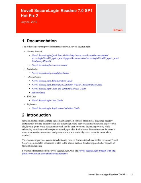 Novell SecureLogin Readme 7.0 SP1Hot Fix 2 - NetIQ