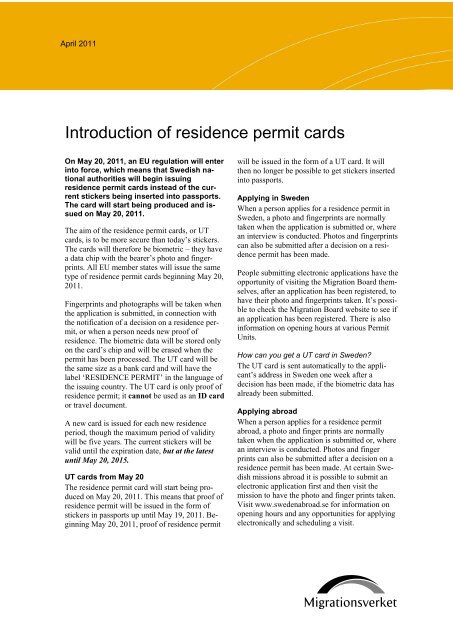 Introduction of residence permit cards - Sweden Abroad