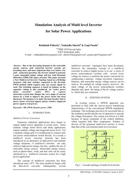 Simulation Analysis of Multi level Inverter for Solar Power ... - IRD India