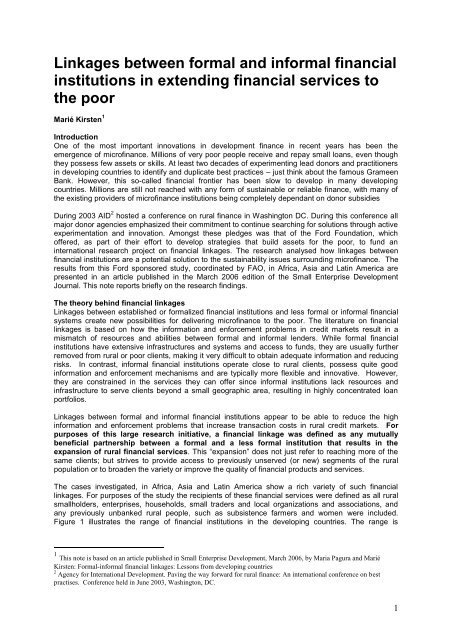 Linkages between formal and informal financial institutions Linkages between formal and informal financial institutions
