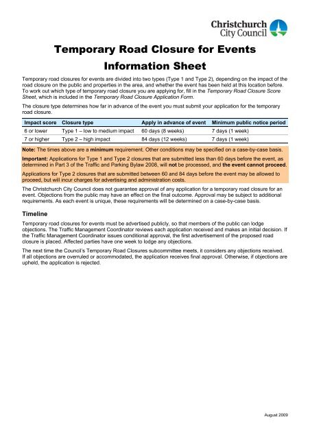 Temporary Road Closure for Events - Information Sheet