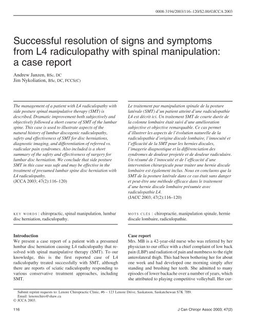 Successful resolution of signs and symptoms from L4 radiculopathy ...