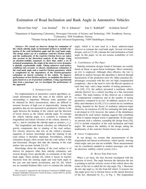 Estimation of Road Inclination and Bank Angle in Automotive Vehicles