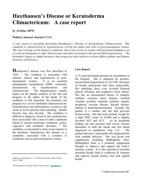 Haxthausen's Disease or Keratoderma Climactericum - North East ...