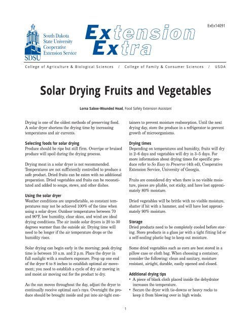 Solar Drying Fruits and Vegetables - South Dakota State University