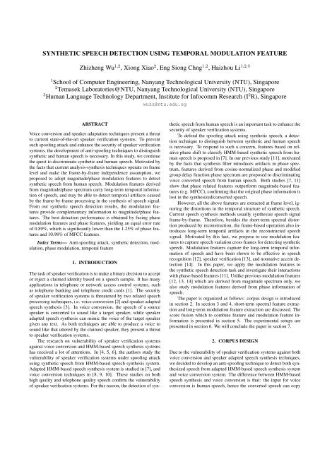 SYNTHETIC SPEECH DETECTION USING TEMPORAL ...