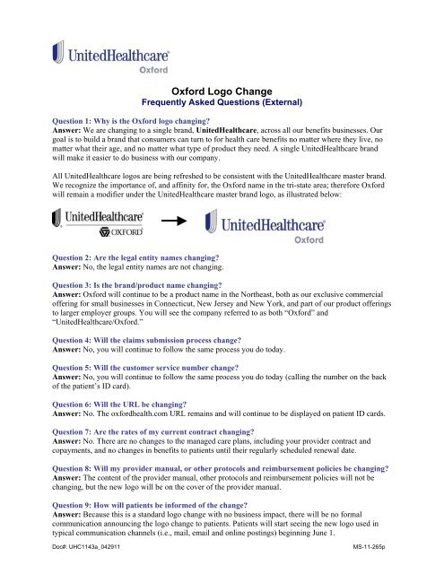 Frequently Asked Questions - Oxford Health Plans