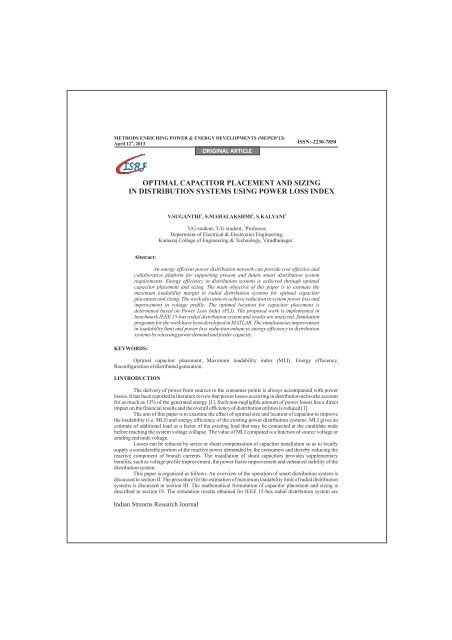 Optimal Capacitor Placement And Sizing In Distribution Systems Using