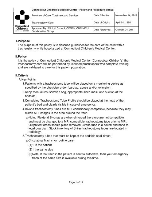 Connecticut Children's Medical Center - Department of Nursing