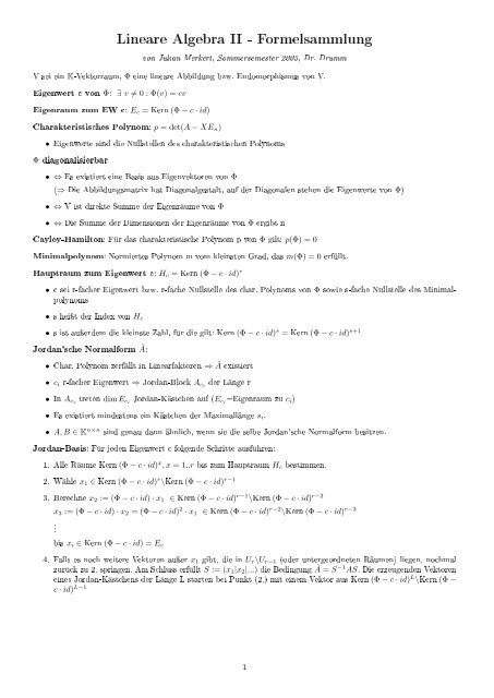 Lineare Algebra II - Formelsammlung