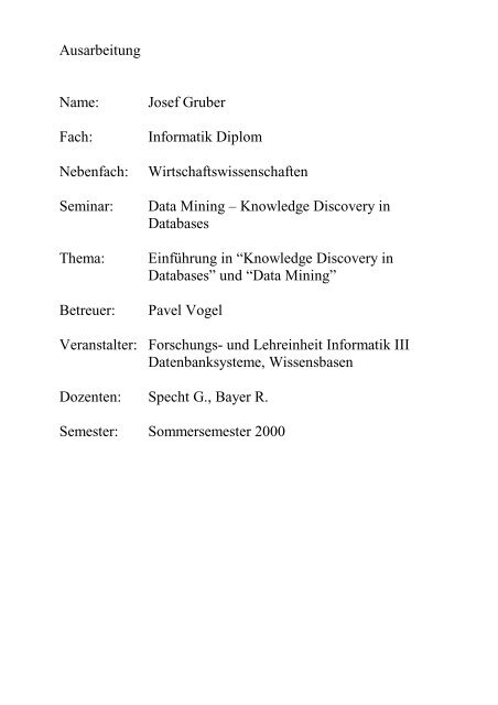 Ausarbeitung - Datenbanksysteme und Wissensbasen